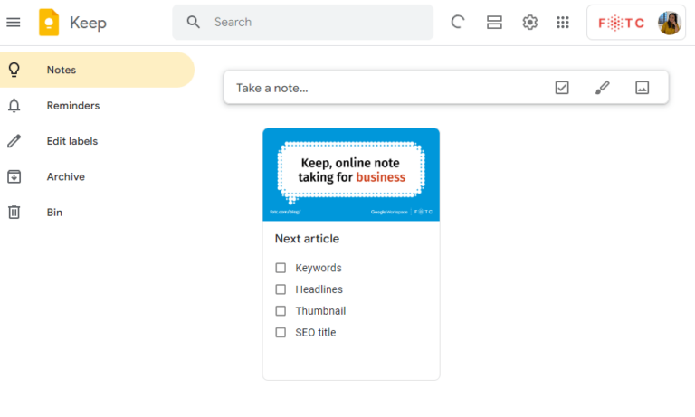 Google Keep – online notebook for business | FOTC